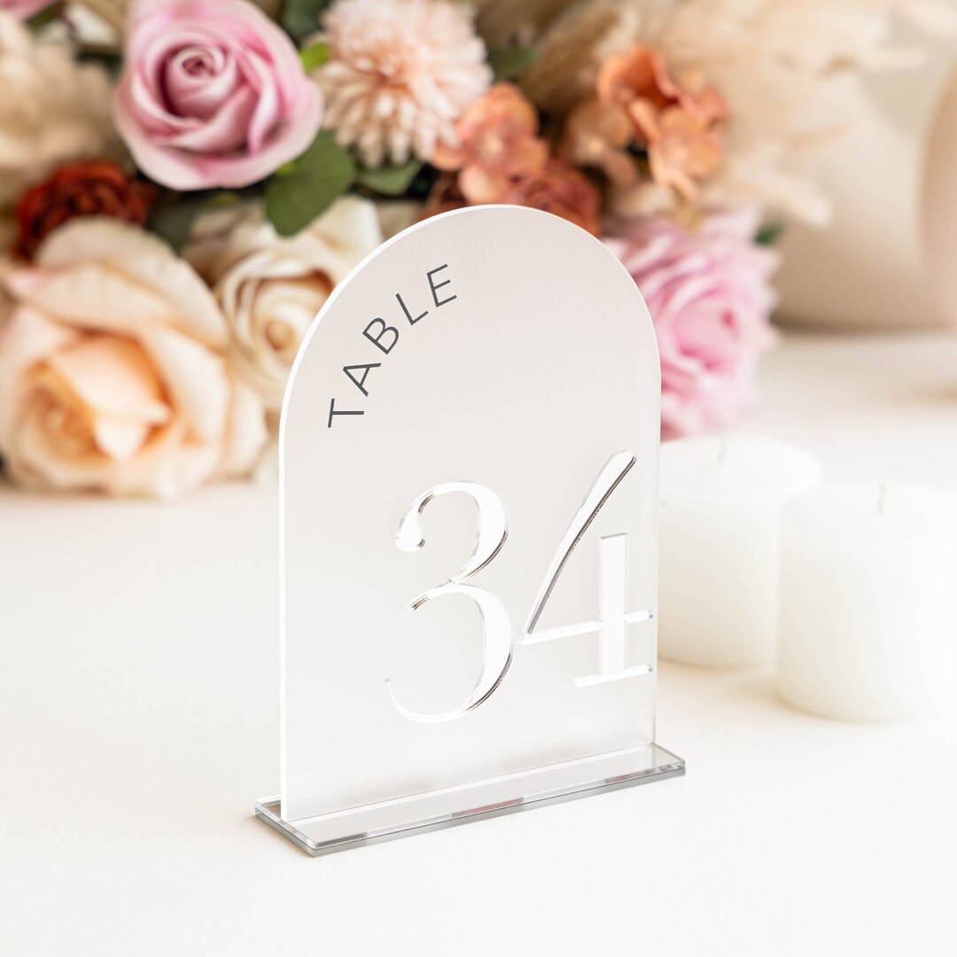 Silver Arched Table Numbers - Frosted Acrylic Table Numbers - Silver ...