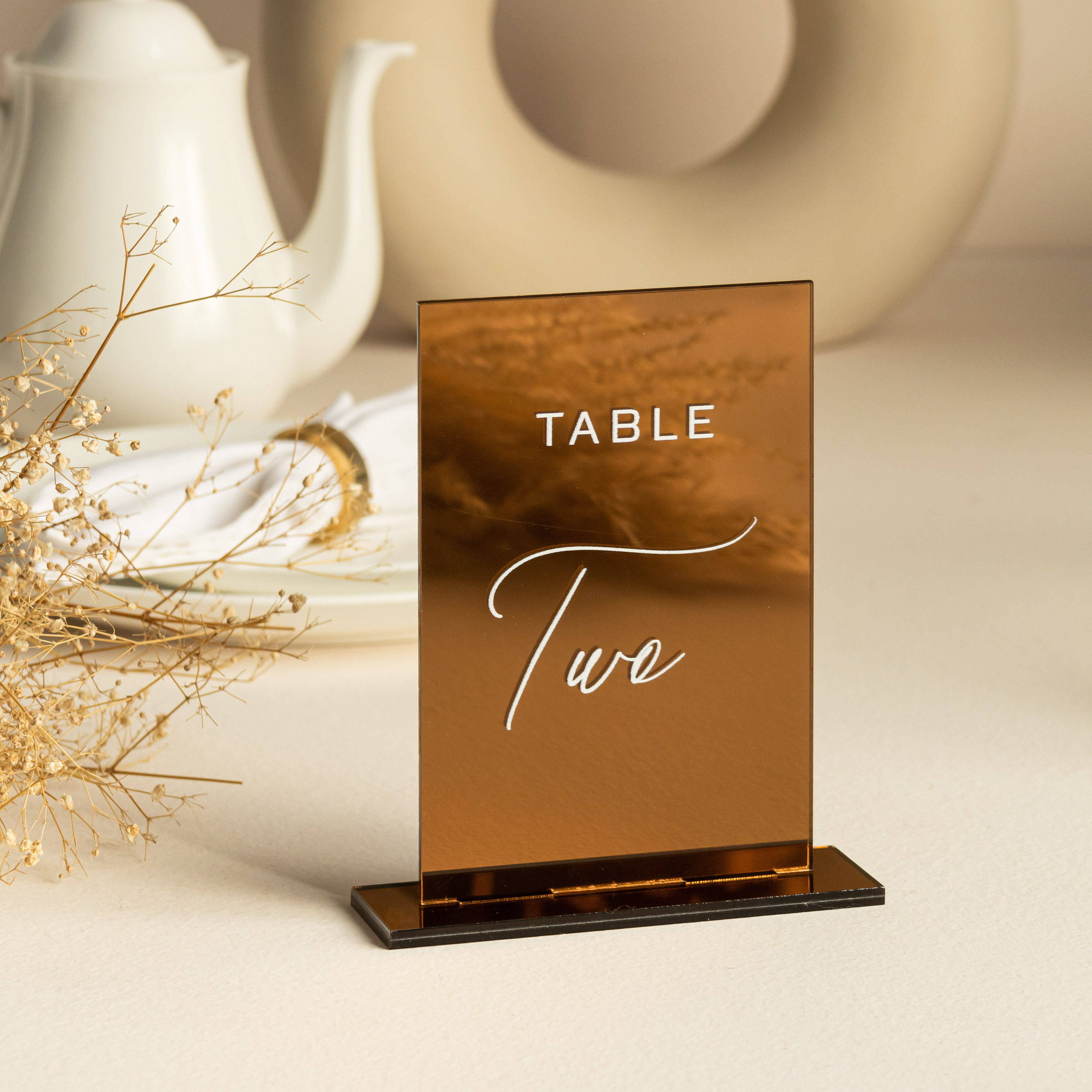 Mirror Rose Gold Acrylic Table Numbers | Wedding Table Numbers ...
