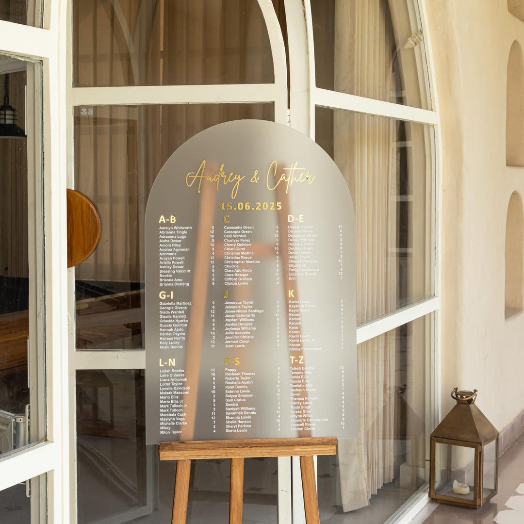 Frosted Acrylic Seating Chart Sign - Arch Wedding Seating Plan - Table ...
