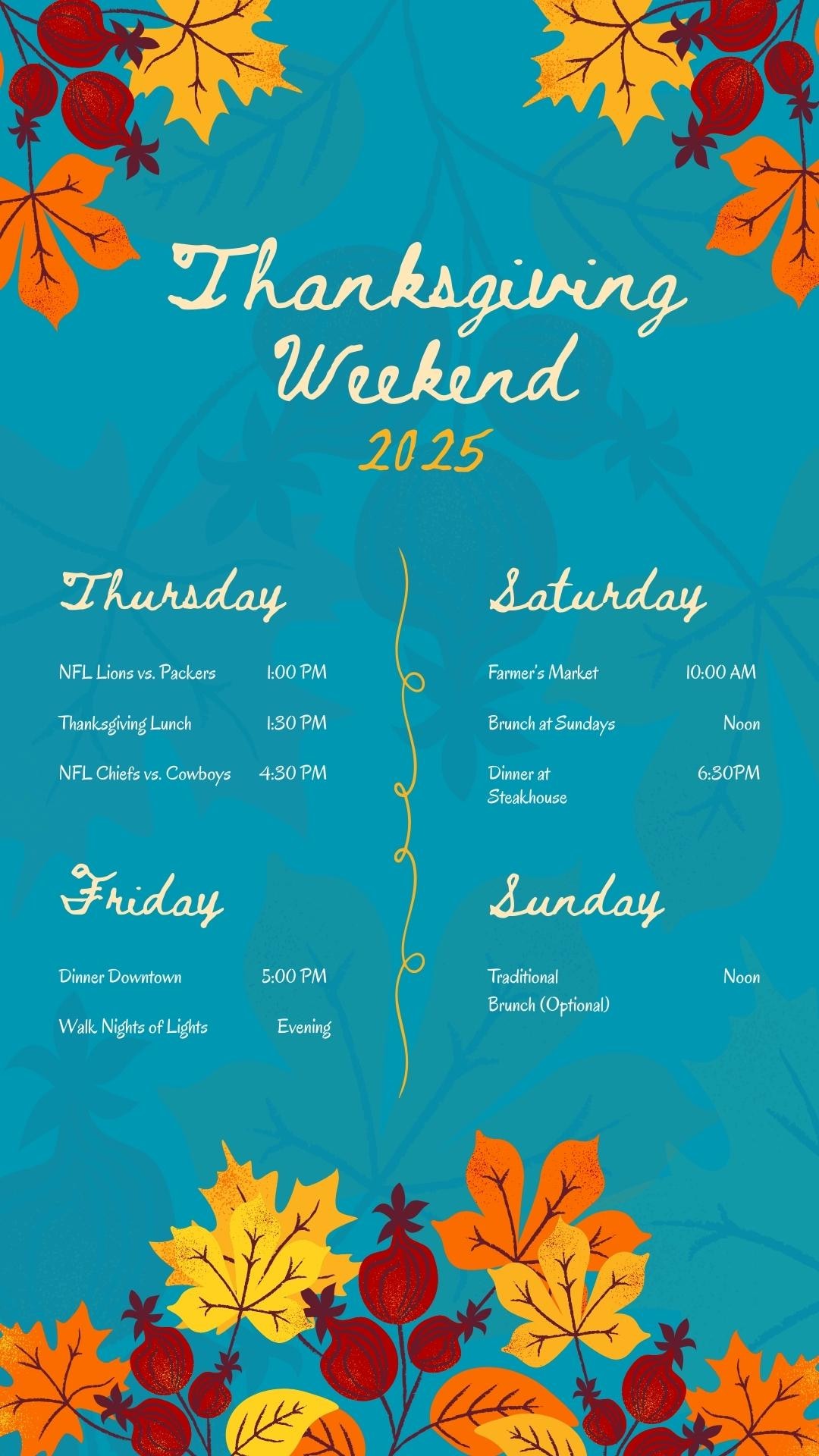 Thanksgiving Weekend Itinerary Template • Fall Holiday Canva Editable ...