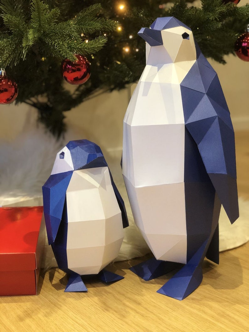 3D Penguins Paper Sculpture, 3D Poly Papercraft, DIY Penguin Sculpture ...