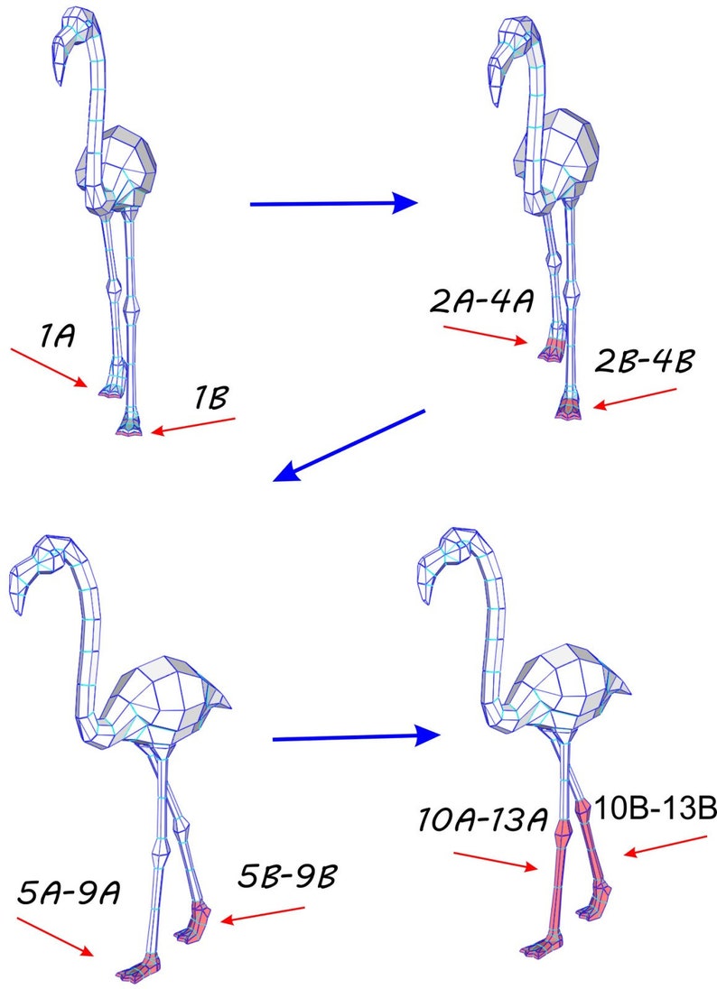 Flamingos, 3D Papercraft, Digital Template, Origami, Low Polygonal ...