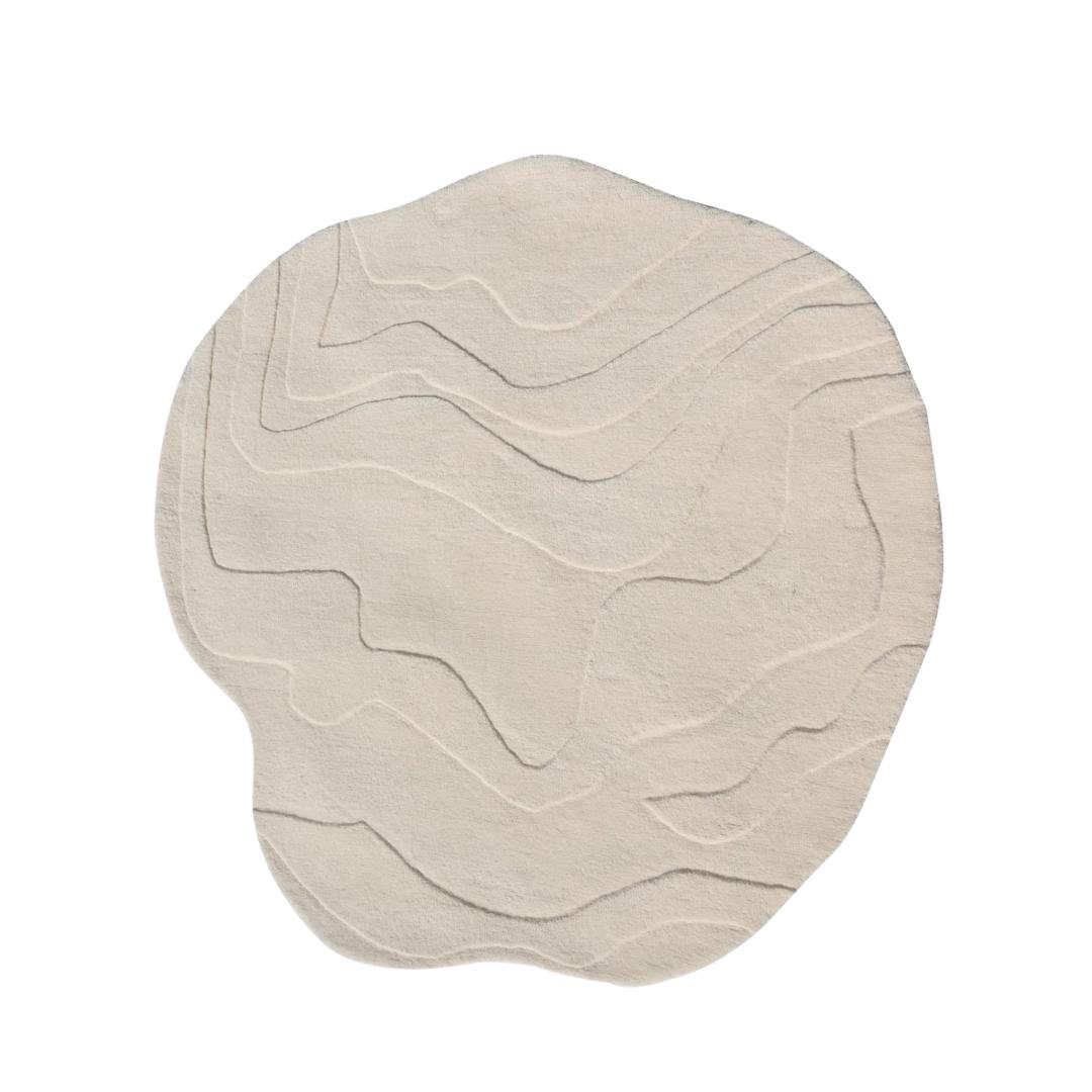 Terrain Round off White Handmade Area Rug Wool Circular Modern Carpet ...