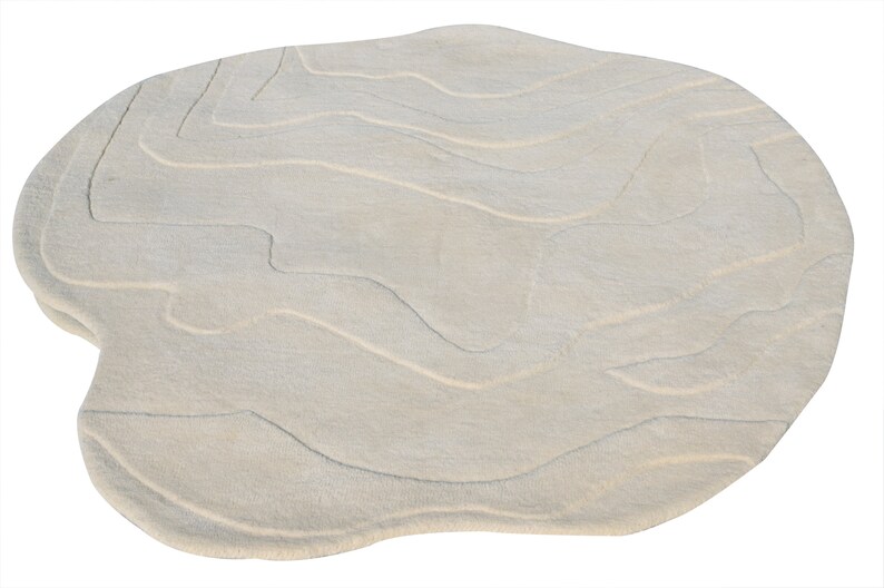 Terrain Round off White Handmade Area Rug Wool Circular Modern Carpet ...
