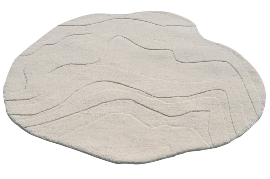 Terrain Round off White Handmade Area Rug Wool Circular Modern Carpet ...