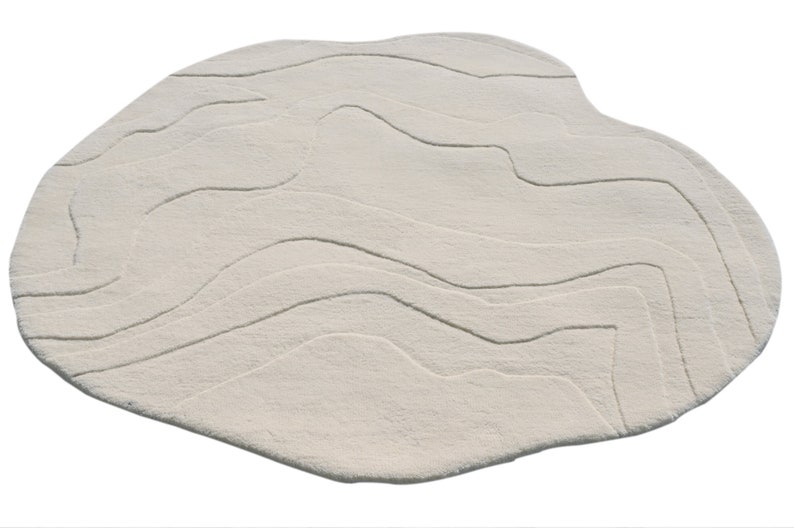 Terrain Round off White Handmade Area Rug Wool Circular Modern Carpet ...