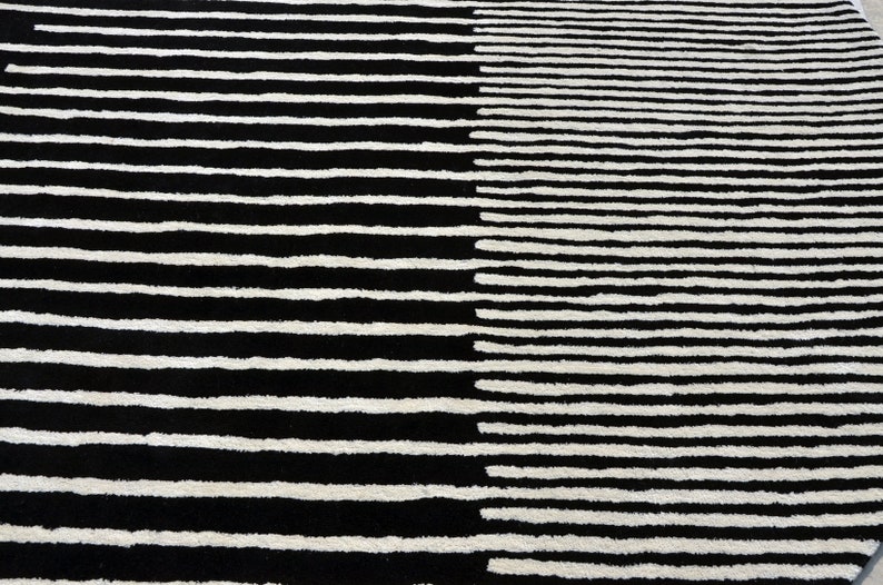 The Rugs Story Zaria Round Black & White Handmade Rug Modern Design for ...