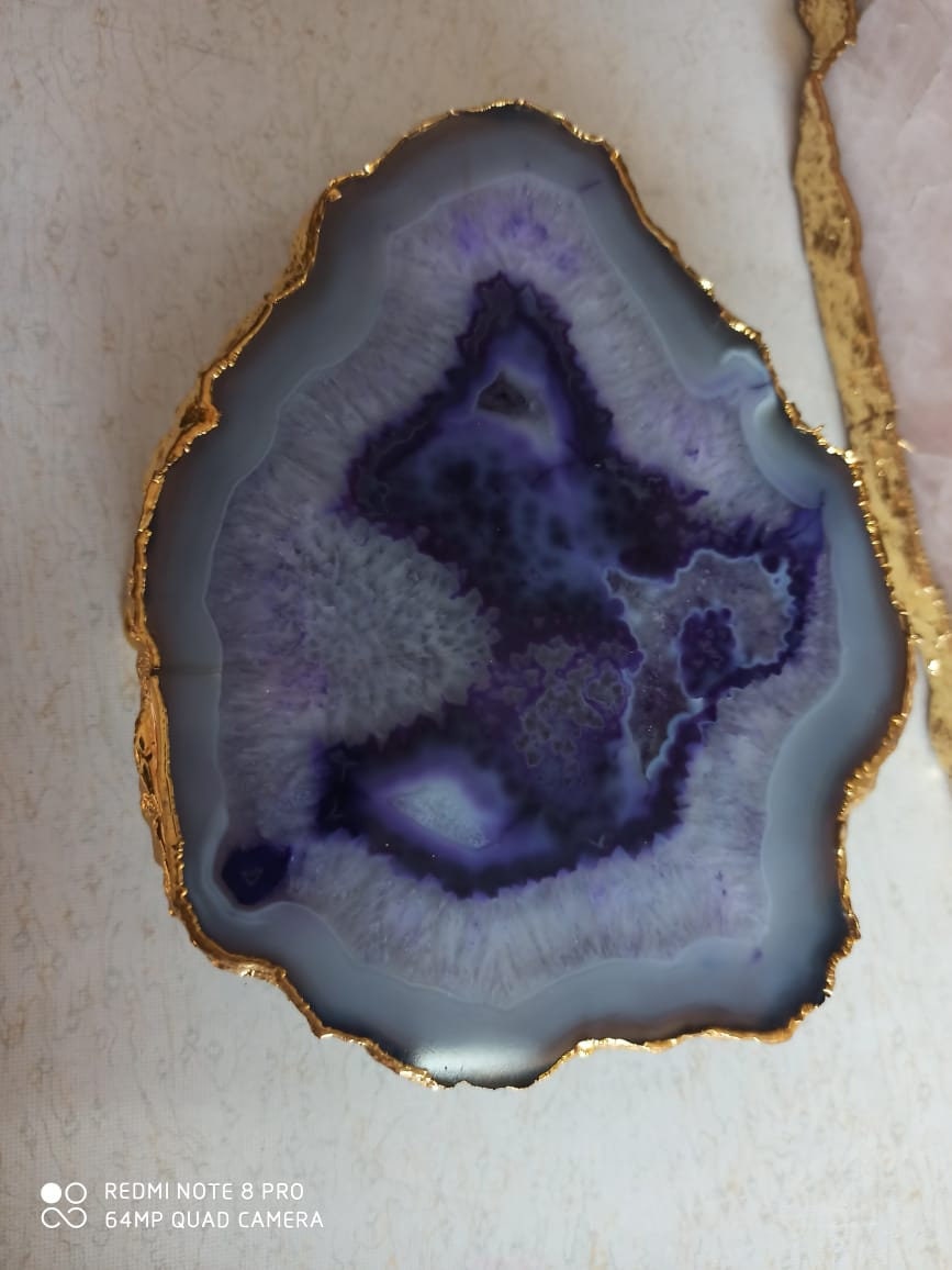 Blue Agate Platter/serving Tray. Agate Serving Platter With Gold Edge ...