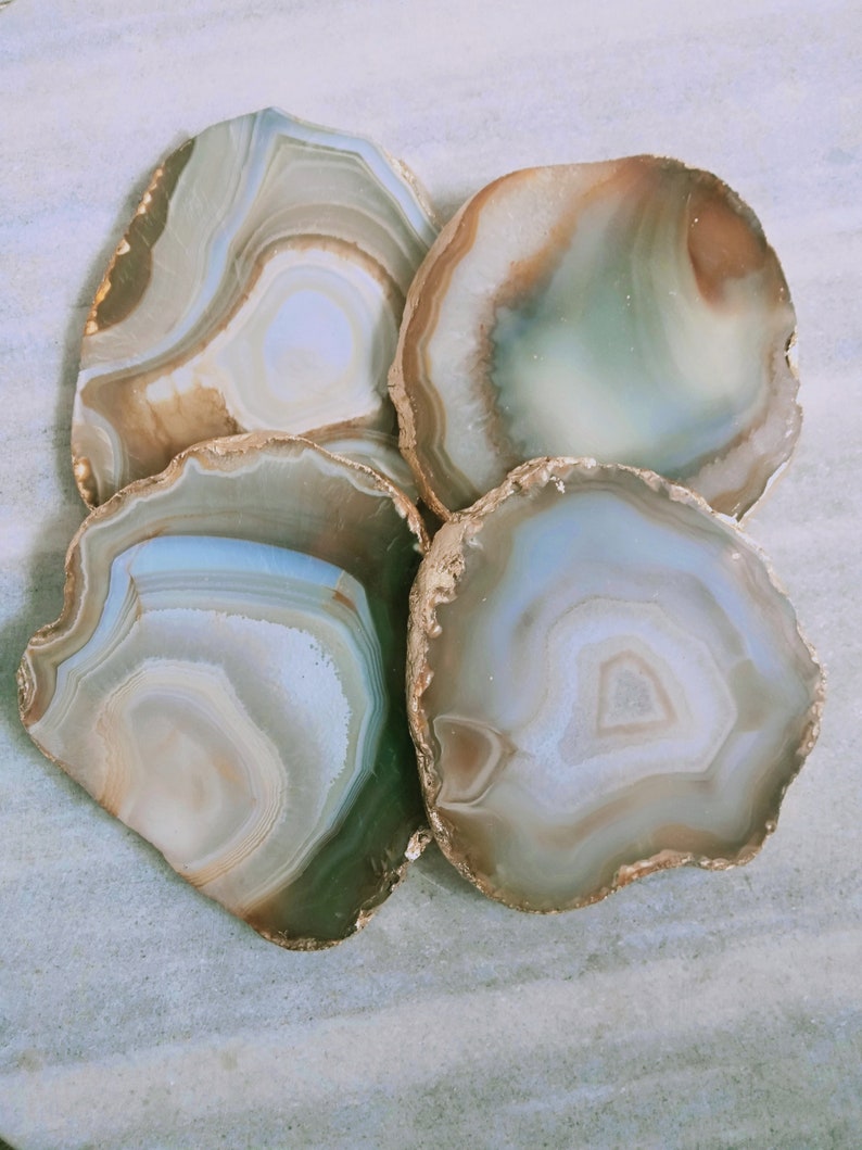 Yellow Agate Coaster: Gold Electroplated Slice, Table Decor - Etsy