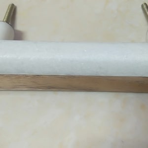 White Marble & Wood Cabinet Handle, Long Drawer Pull - Etsy