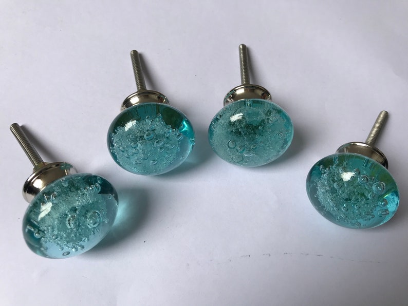 Light Blue Glass Bubble Knob – Cabinet Pull, Decorative Drawer Handle ...