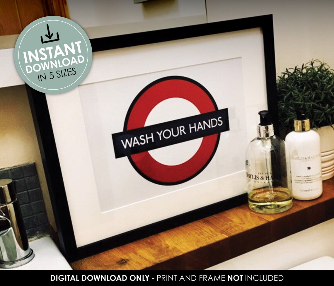 Fun Toilet Sign Wash Your Hands Rectangle & Circles, WC Sign INSTANT ...