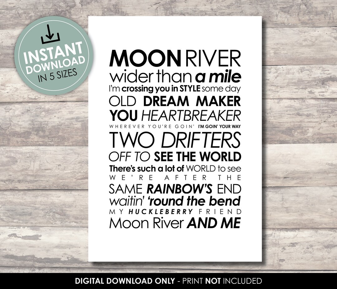 Moon River Lyrics | INSTANT DOWNLOAD | High Res Jpg File | Print at ...