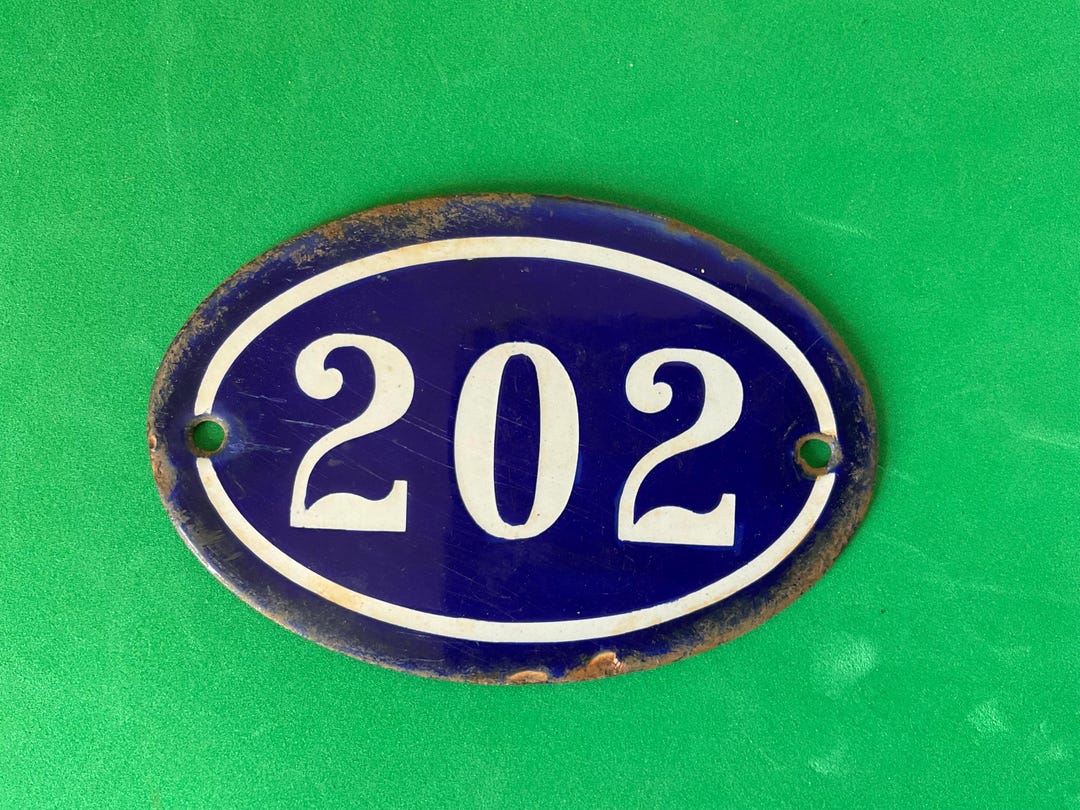 Antique House Number 202 Baked Enamel on Steel Blue and White Oval ...