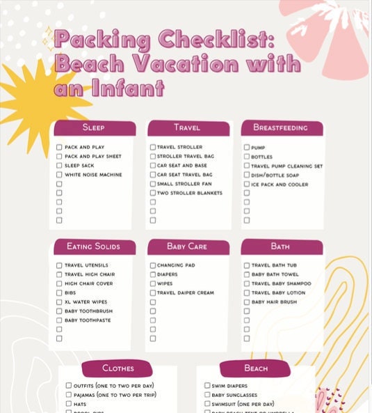 Printable Packing Checklist: Overnight Beach Vacation With a Baby - Etsy