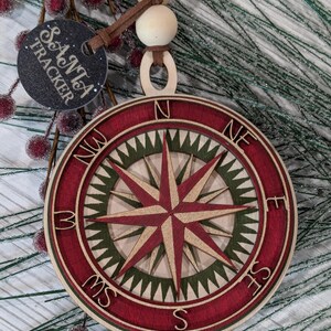 Hand-painted Compass Wooden Ornament, Santa Tracker QR Code, Christmas ...