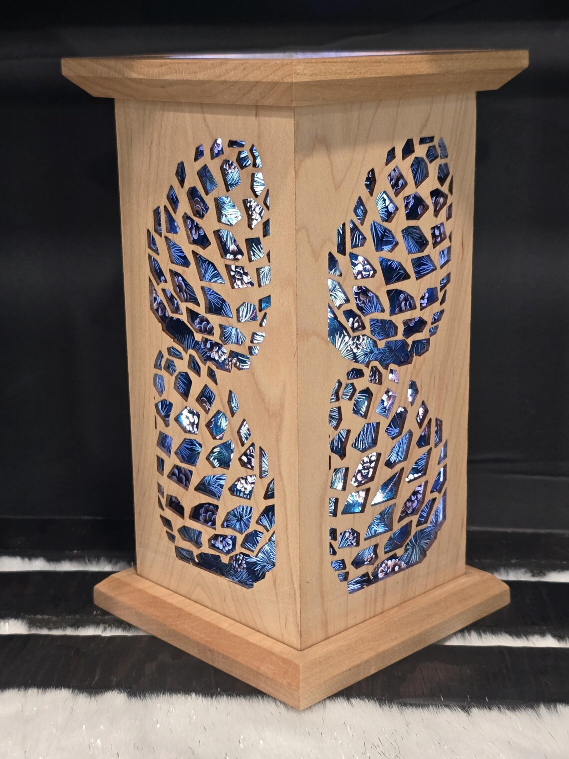 Maple Lantern With Pinecone Cutouts and Pinecone Acrylic, LED Fairy ...