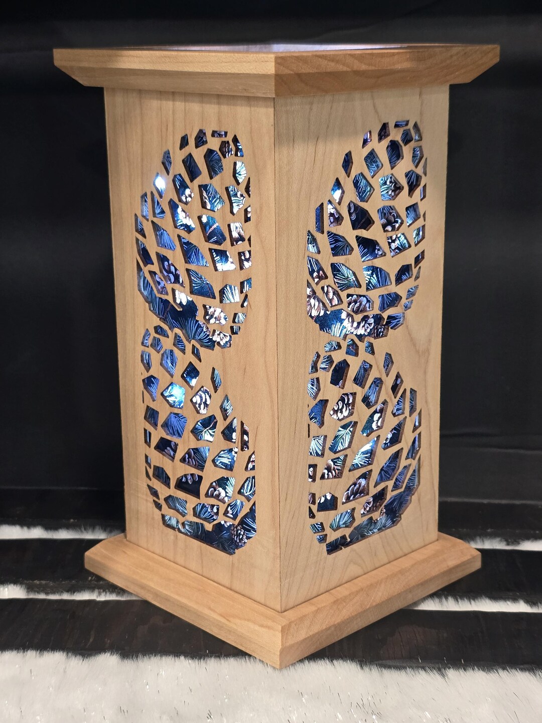 Maple Lantern With Pinecone Cutouts and Pinecone Acrylic, LED Fairy ...