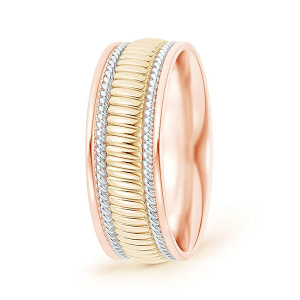 Tricolor Braided Wedding Band - Etsy