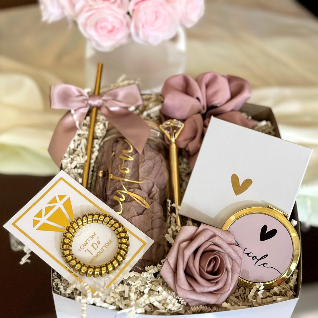 Personalized Bridesmaid Proposal Gift Box, Glass Tumbler, Gold Accents ...