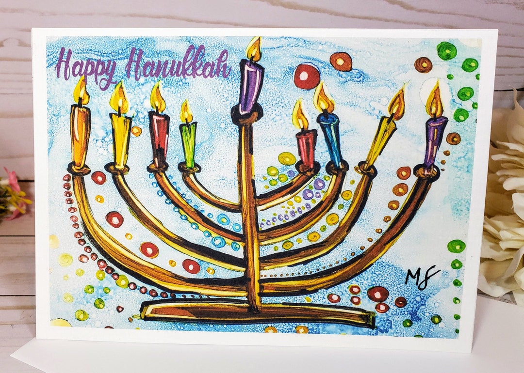 Hand Painted Happy Hanukkah Menorah Card Boxed Set of 6 Chanukkah Cards ...