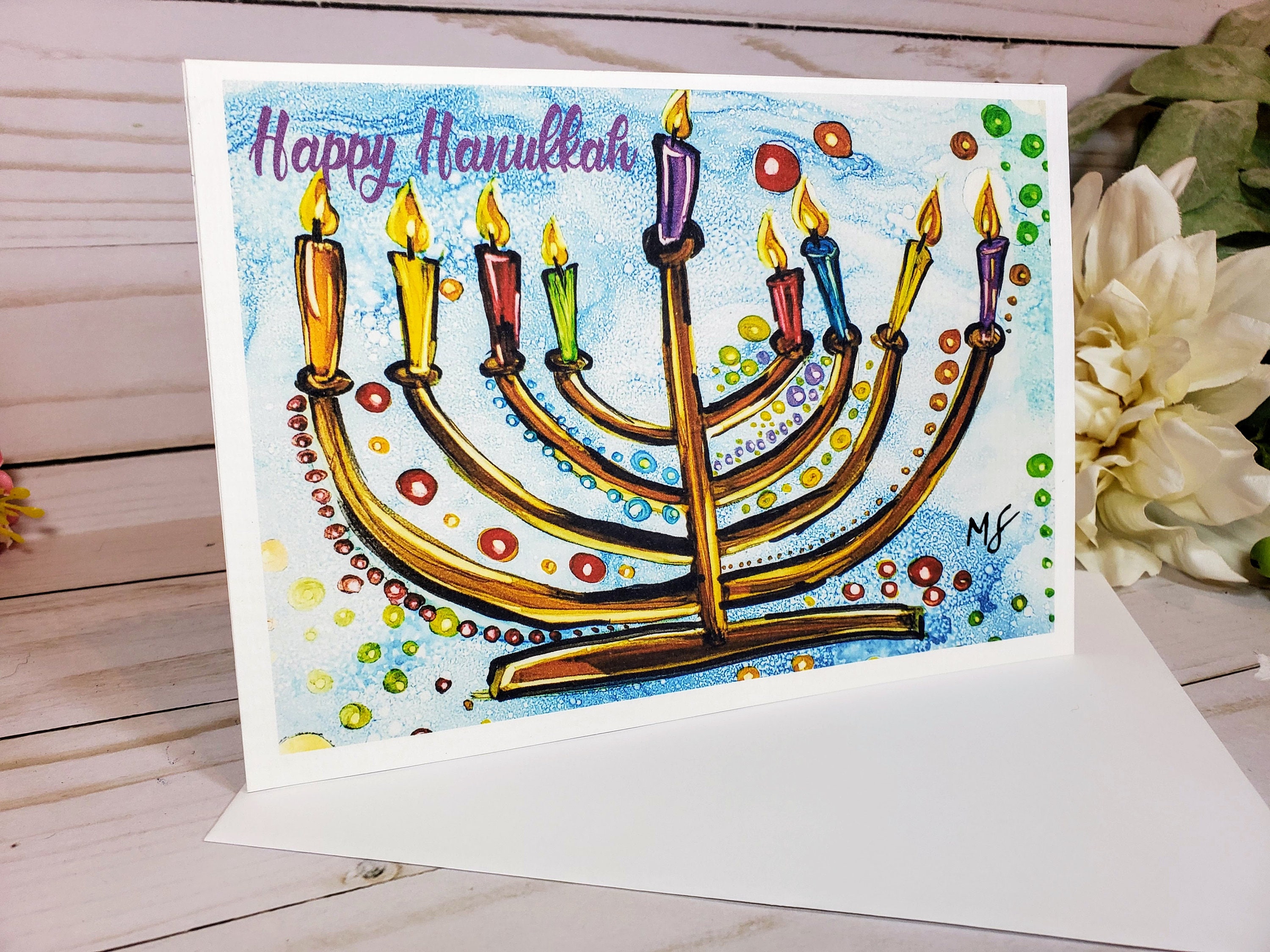 Hand Painted Happy Hanukkah Menorah Card Boxed Set of 6 | Etsy