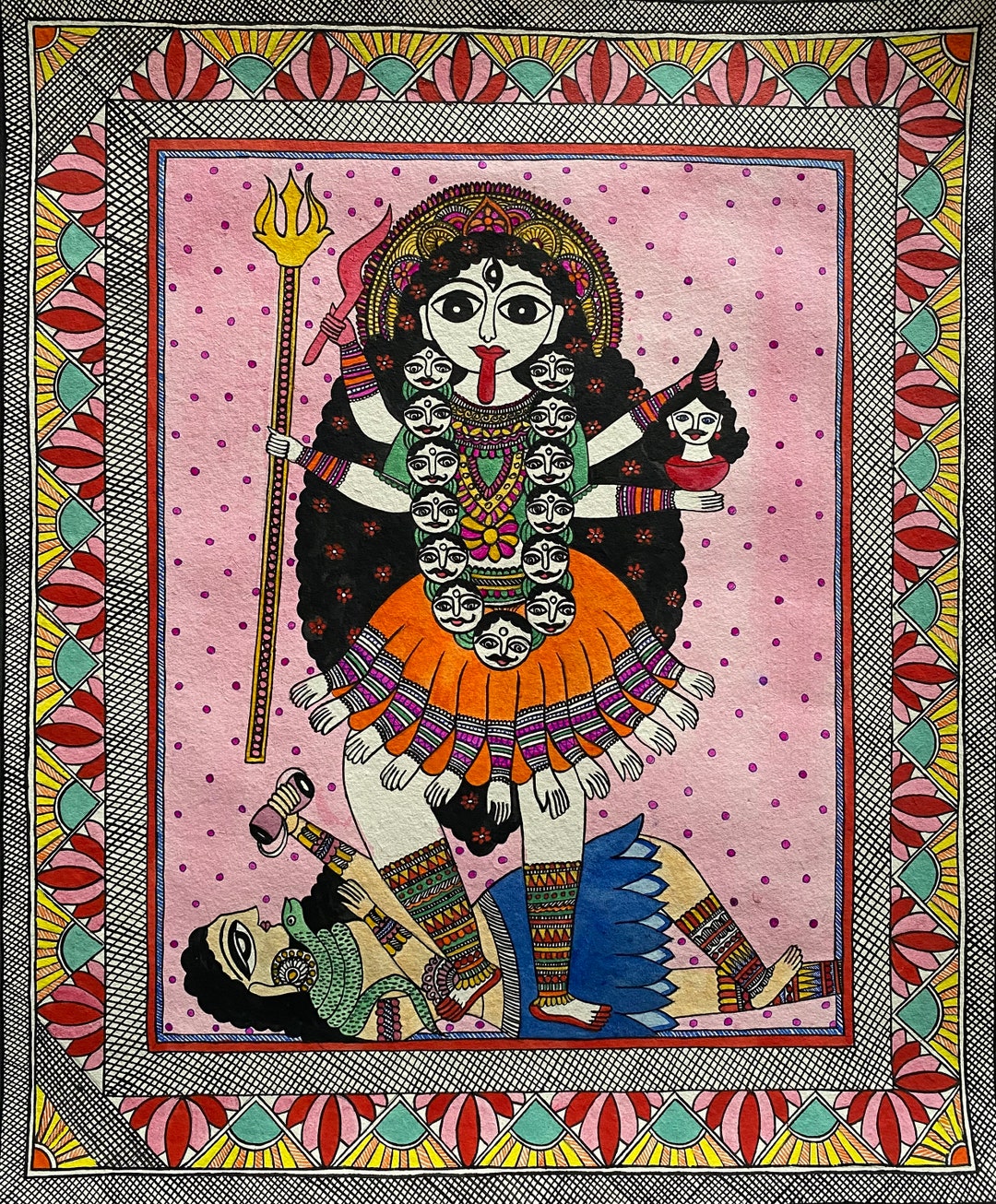 Goddess Kali Madhubani Painting, Handmade, Indian Ethnic Art, Home ...