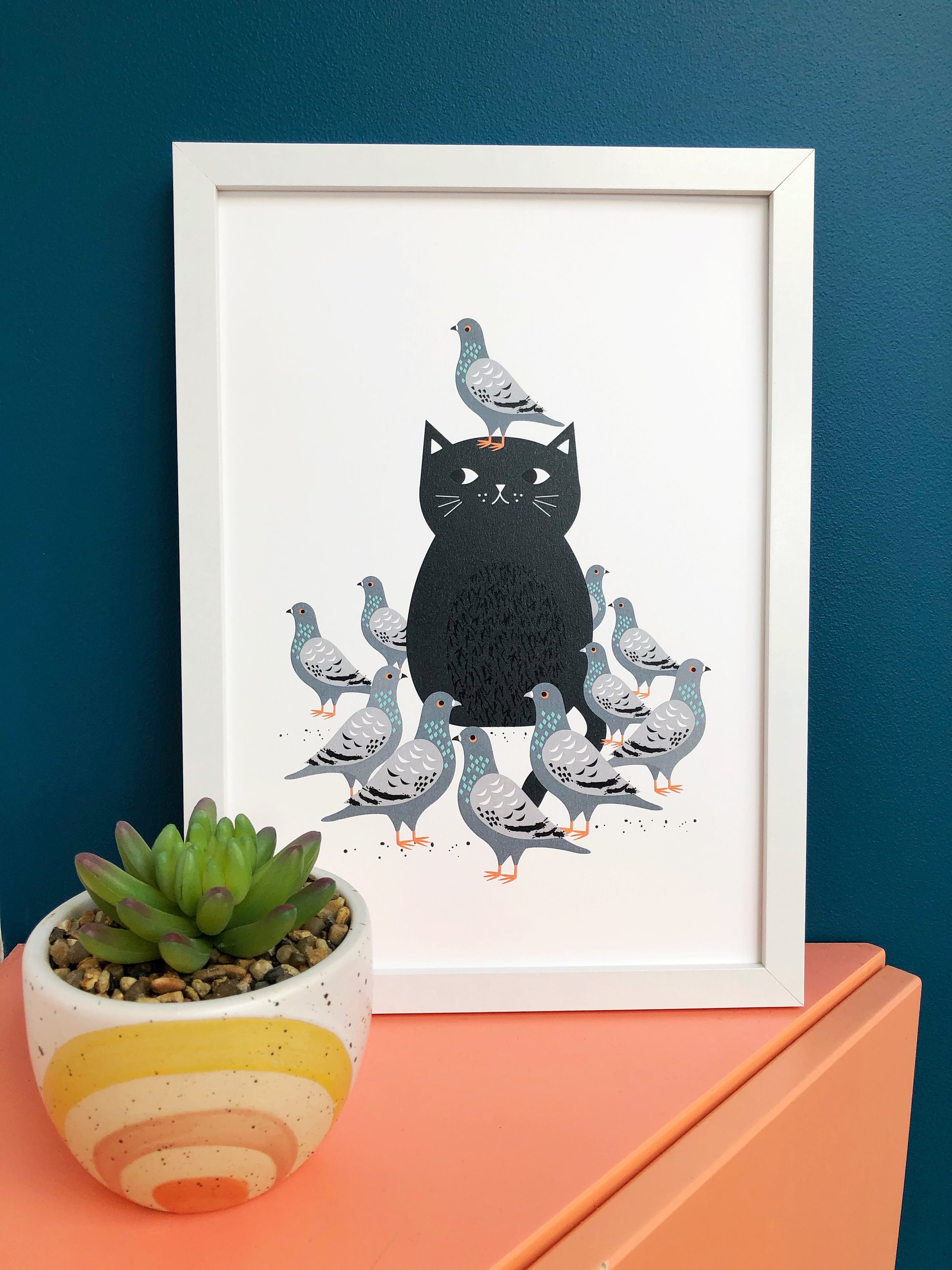 Cat Amongst The Pigeons Cat and Birds Print Cat Wall Art | Etsy
