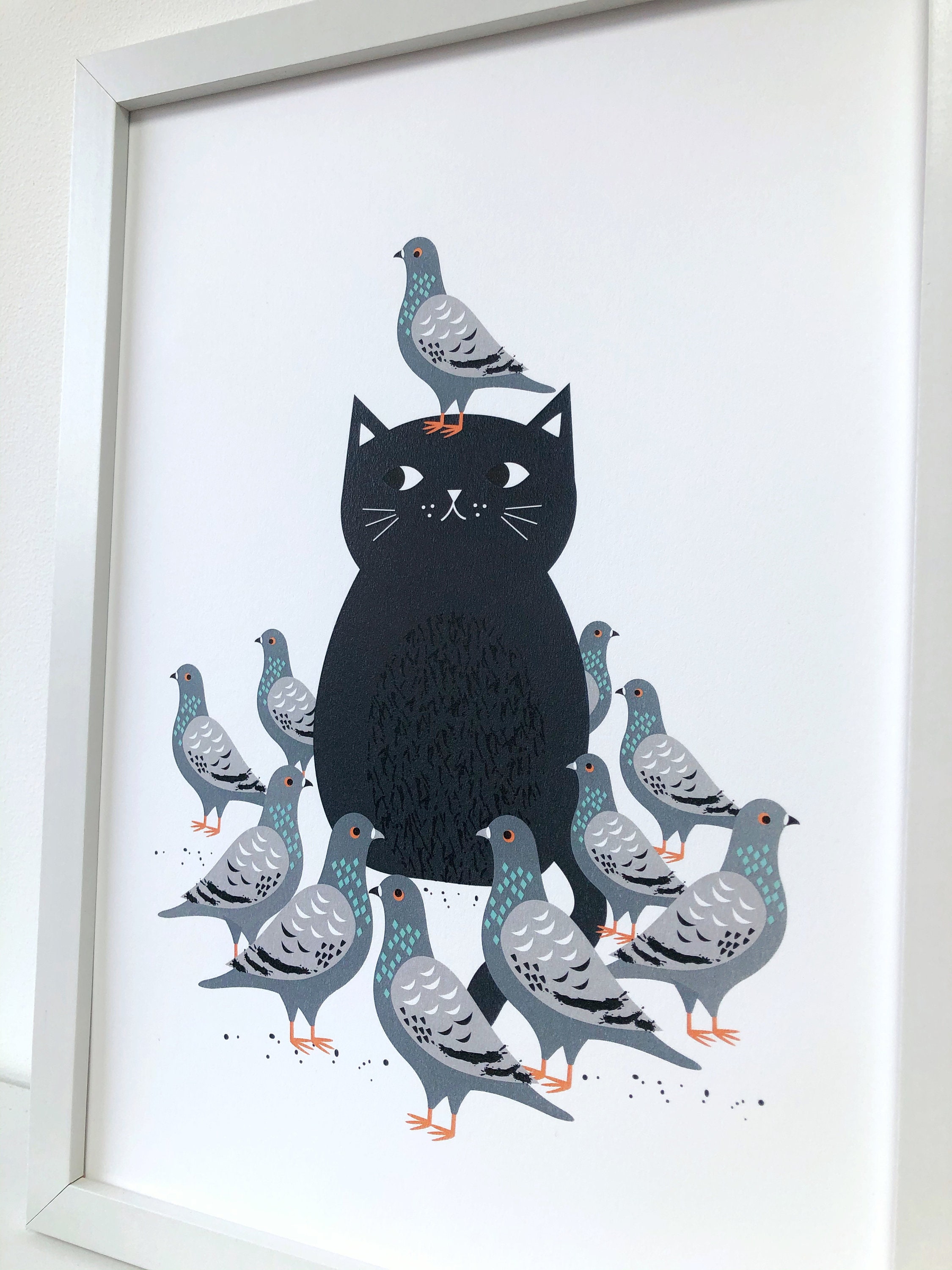 Cat Amongst The Pigeons Cat and Birds Print Cat Wall Art | Etsy