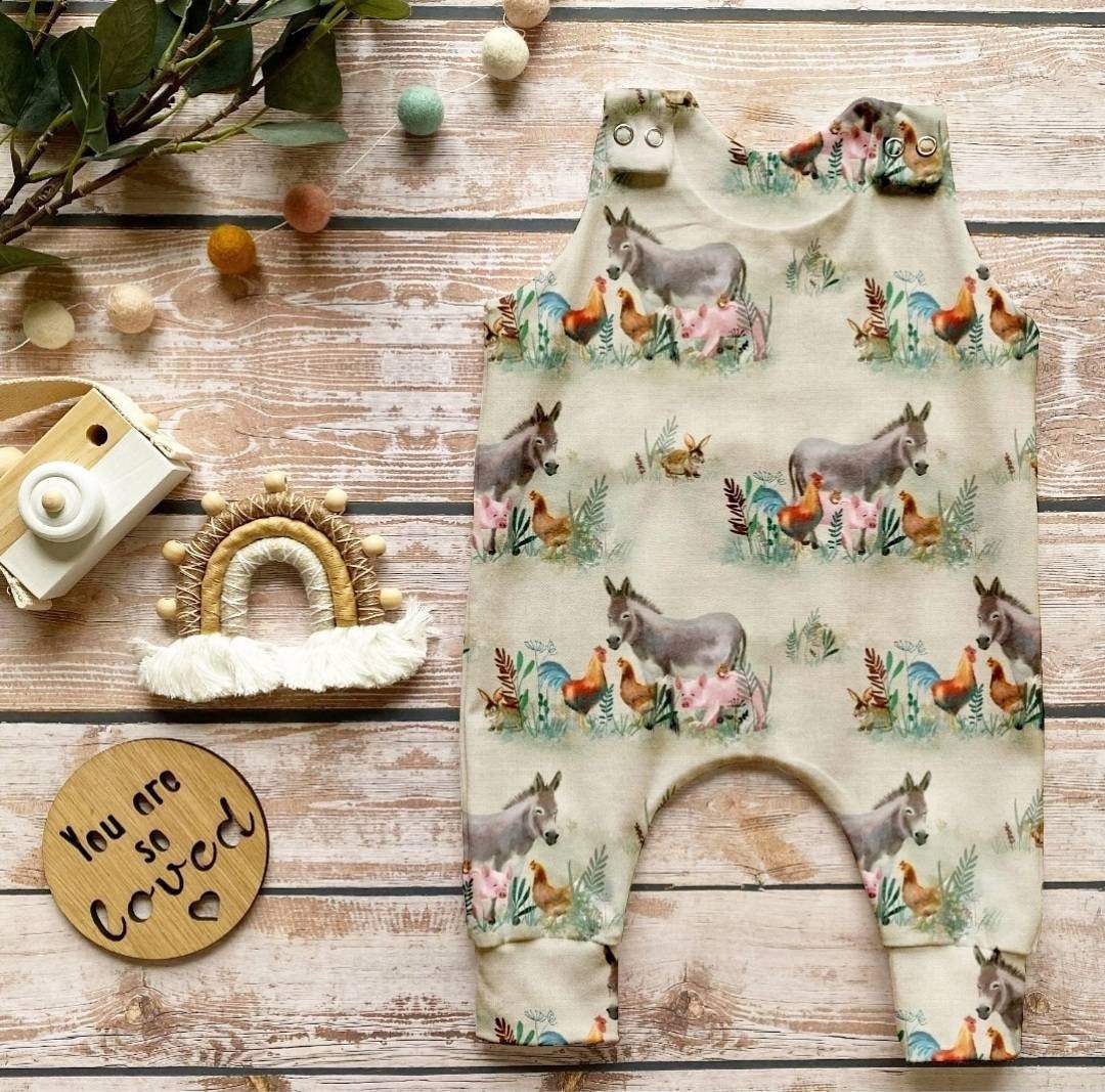 Donkey Farm Romper, Farm Animal Stretch Jersey Romper, Gender Neutral ...
