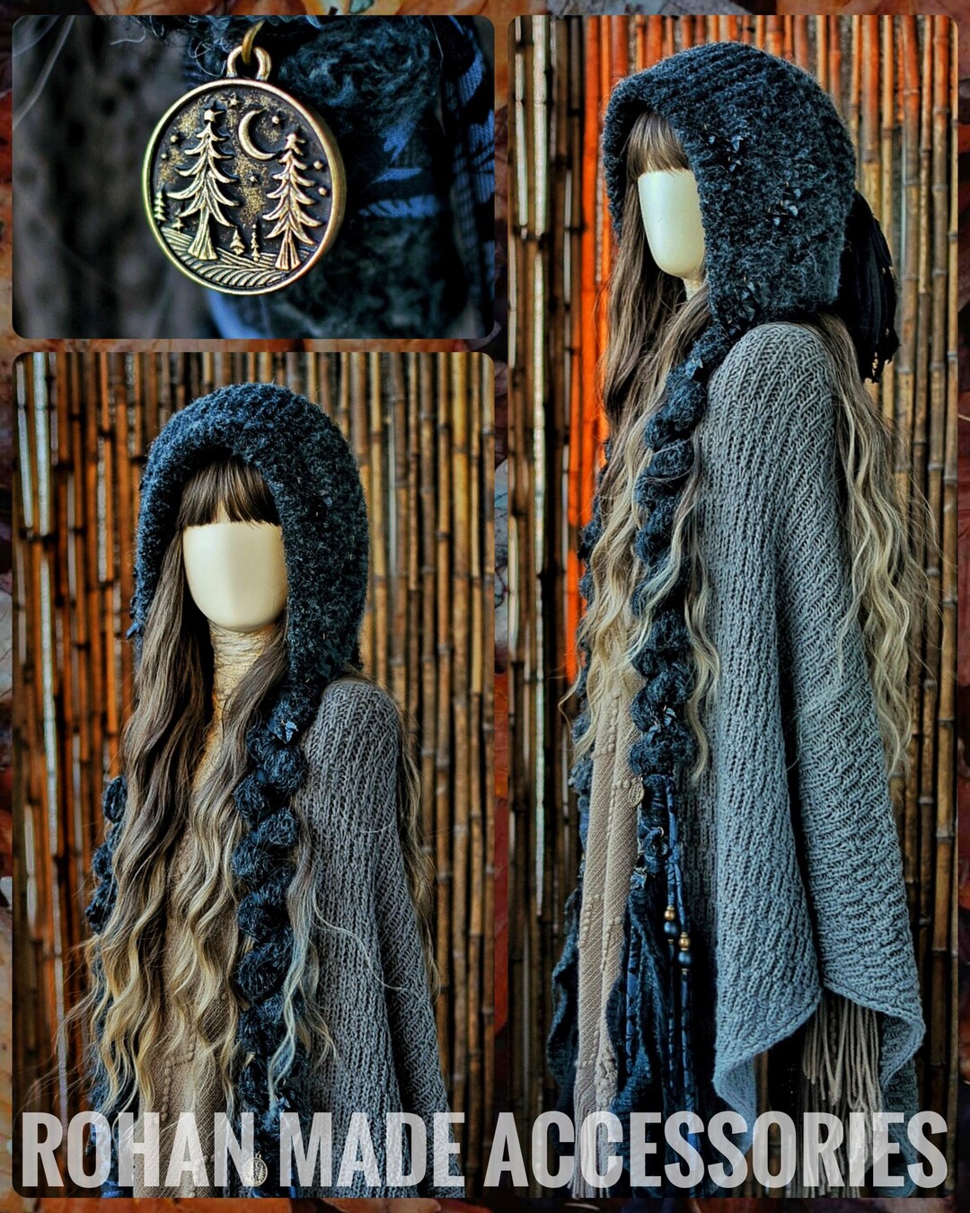 Grey Wool Hood With Pom Pom and Leaves - Etsy