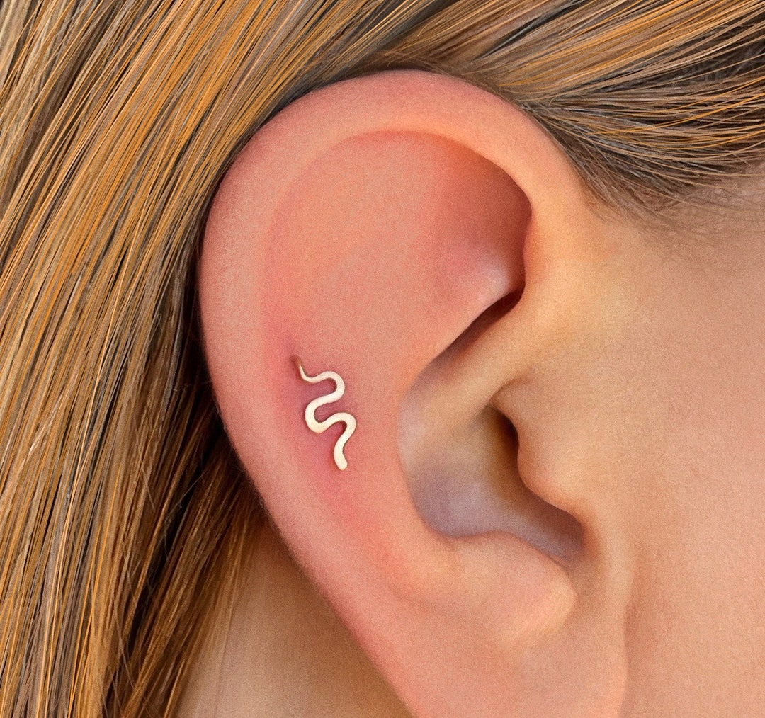 Helix Snake Piercing, Upper Ear Snake Stud, Conch Piercing, Snake ...