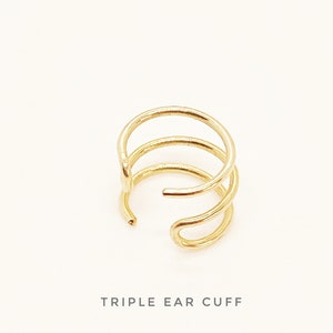 Double Triple Earcuff Set, Gold Ear Wrap Earrings, Helix Faux Piercing ...