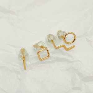 Geometric Studs Set, Circle Gold Studs, 14k Gold Fill, Tiny Studs, Minimalist Earrings, Dainty ...