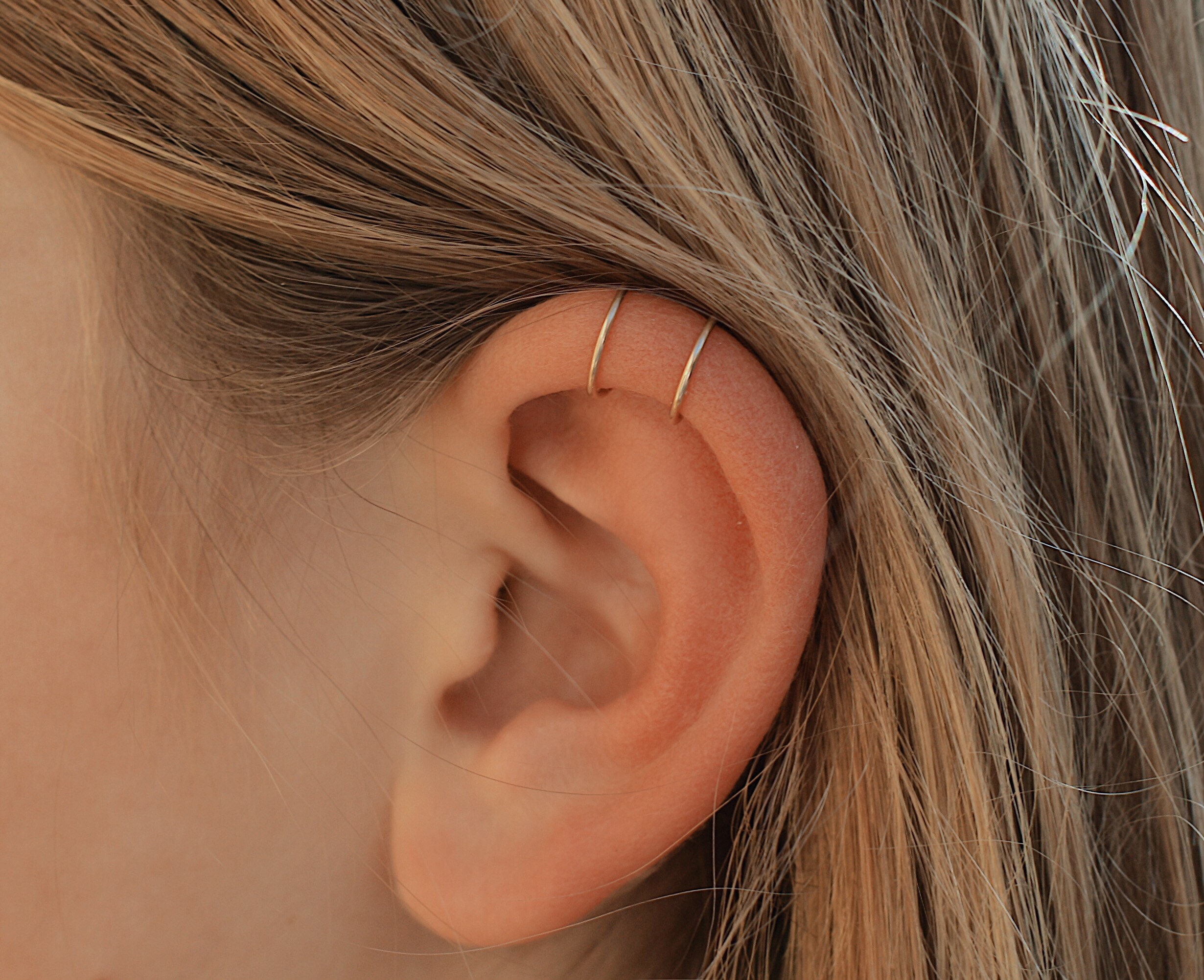 Double WIDE Ear Cuff Fake Piercing Gold Ear Cuff Cartilage | Etsy