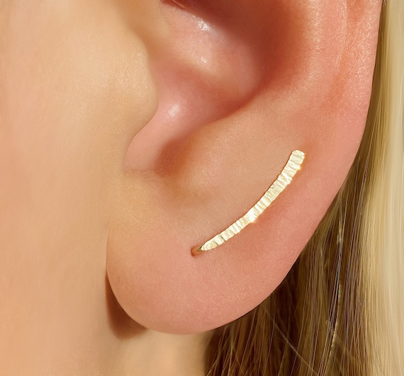 Silk Ear Bar Pin Minimalist Ear Climber 14 K Gold Filled | Etsy