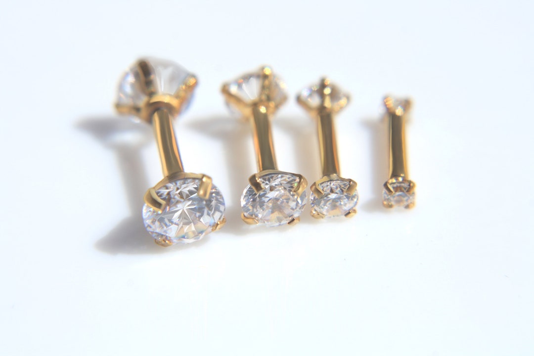 Tragus Barbell, 24K Gold Titanium Diamond Stud, 16 Gauge Internally ...