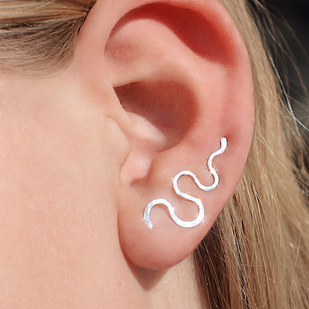 Silver Snake Ear Stud, 14 K Gold Filled, Snake Ear Crawler, Dainty Ear ...