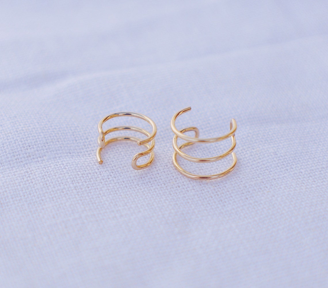 Triple upper cuff Gold ear cuff Fake piercing Gold filled | Etsy