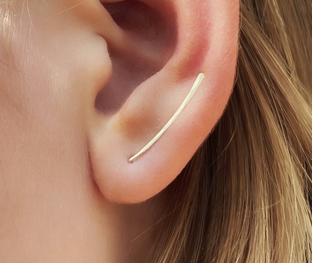 Gold Ear Bar Pin, Minimalist Ear Climber, 14 K Gold Filled, Hammered ...
