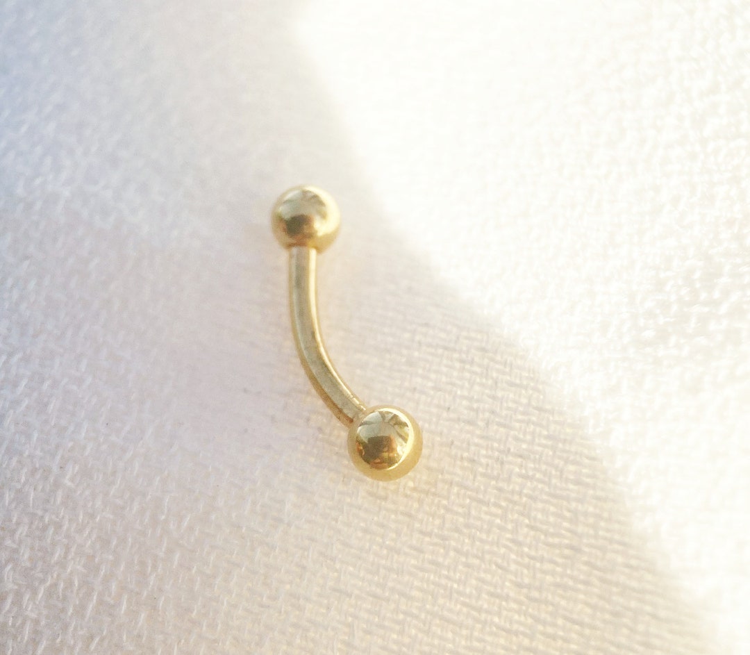 Curved 24k Gold Barbell, Eyebrow Piercing, Belly Piercing, 16 Gauge ...