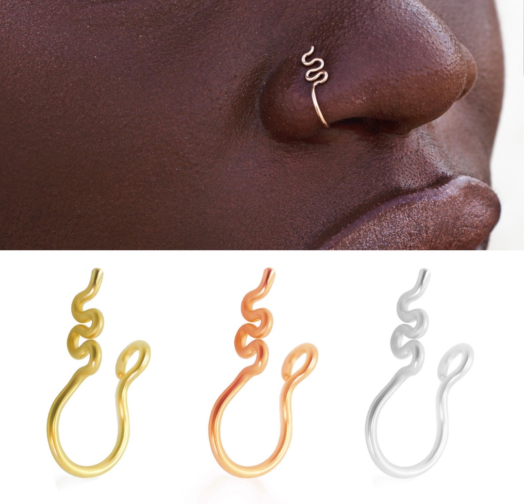 Clip on Nose Cuff, Snake Nose Ring, Fake Nose Piercing, Gold Snake Nose Piercing, No Piercing ...