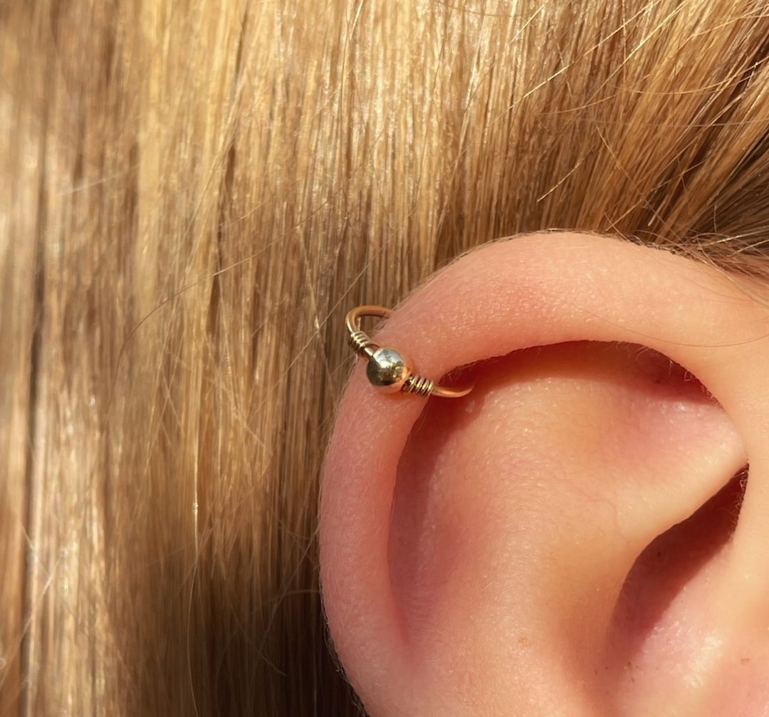 Cartilage Gold Hoop, Solid Gold 9k Helix Piercing Ring, Nose Ball Ring ...