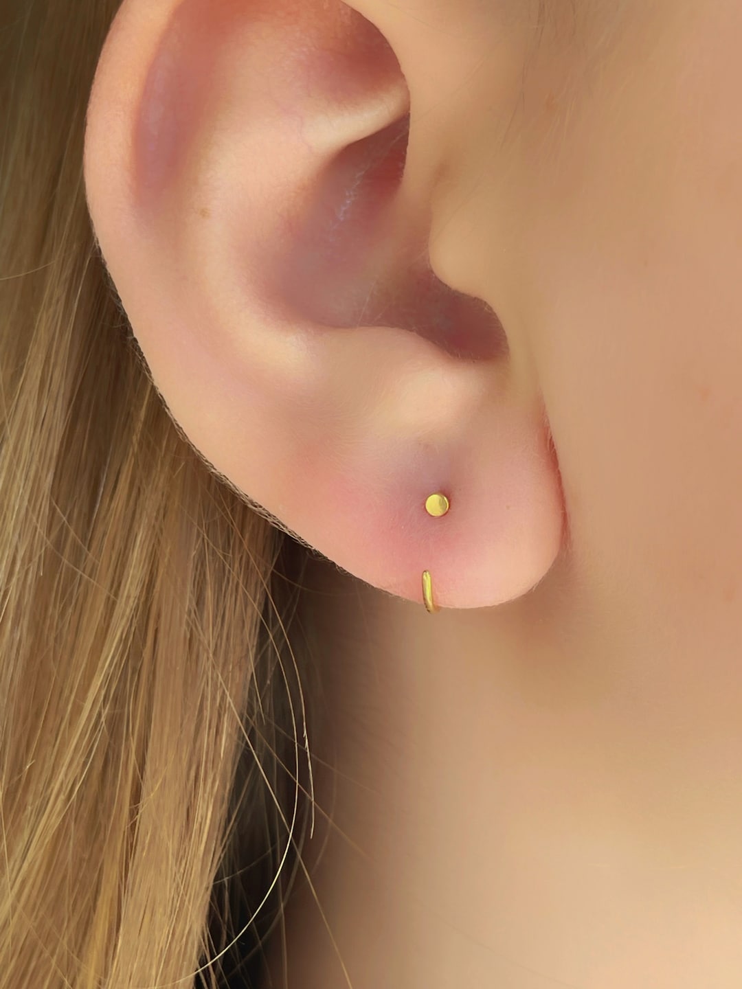 Gold Ear Dot Huggie Hoop, Tiny Dot Hugger Studs, 14k Gold Filled ...