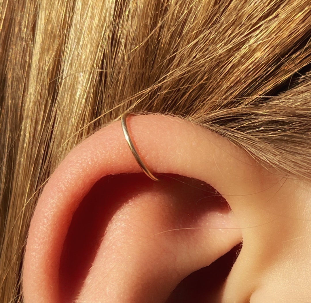 Pair of Cartilage Ring Solid Gold 14k, 21 Gauge Seamless Piercing Ring ...