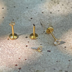 Cartilage Diamond Stud, Flat Back Diamond Labret, Push Threadless ...