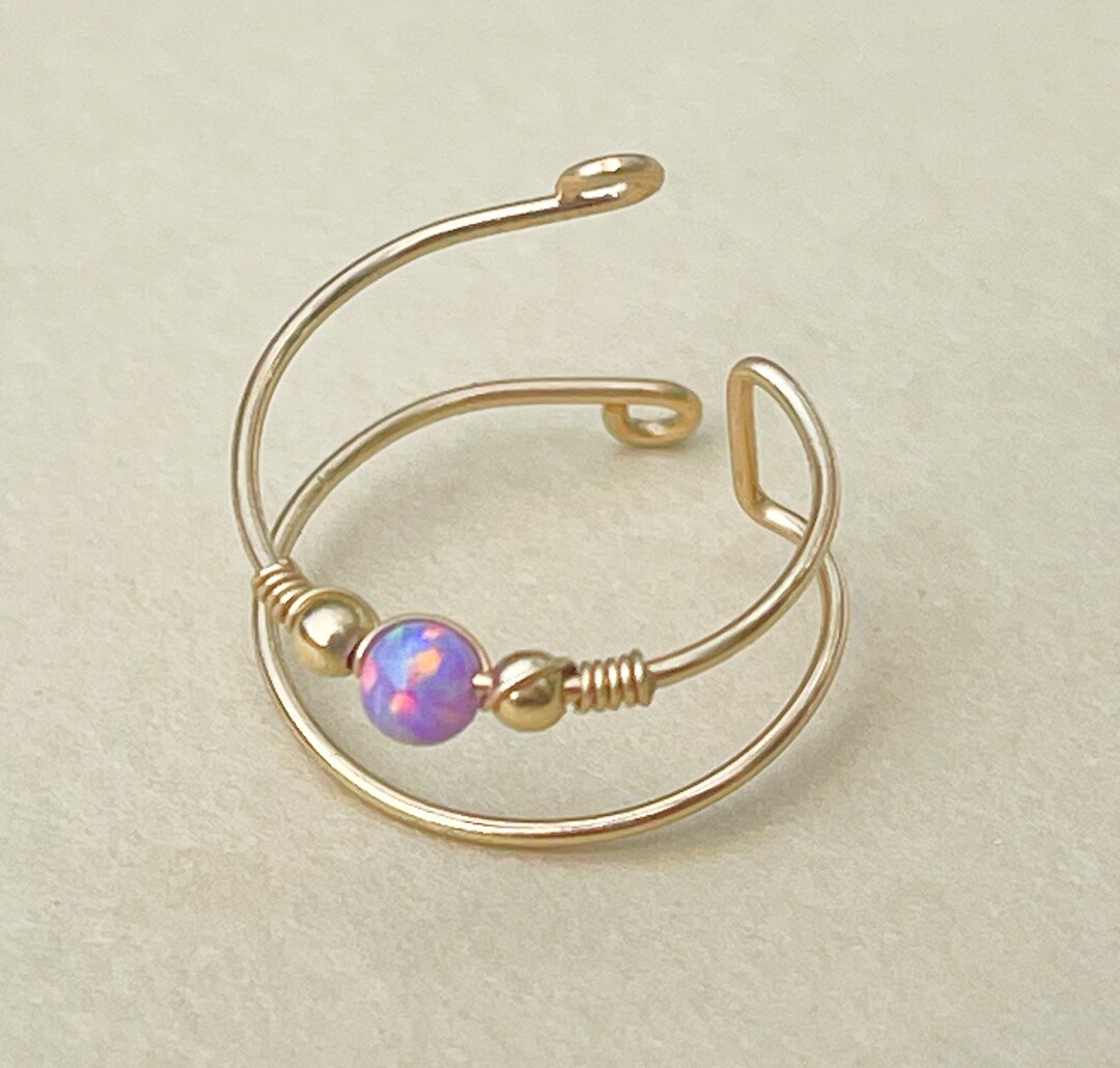 Lavender Opal Gold Conch Cuff, Upper Non Pierced Cuff, Orbital Fake Piercing, Double Line Gold ...