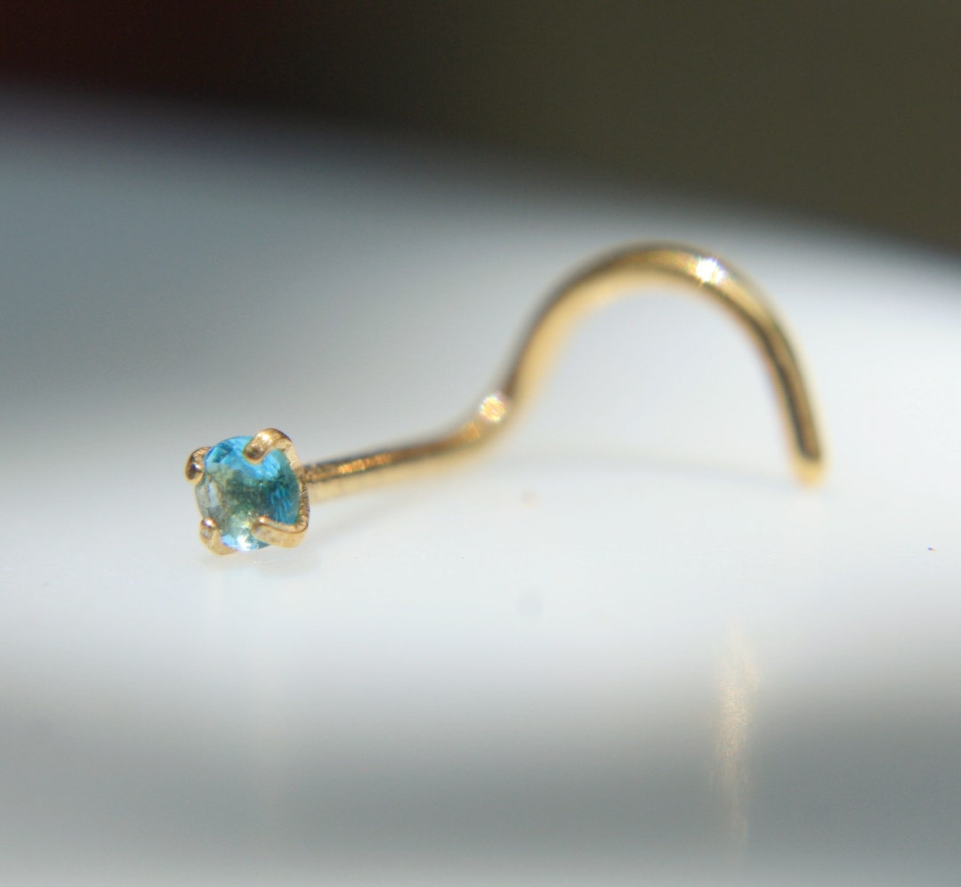 Aquamarine Nose Stud, Gold Nose Stud, 9k Solid Gold Pink Gem Nose Stud ...