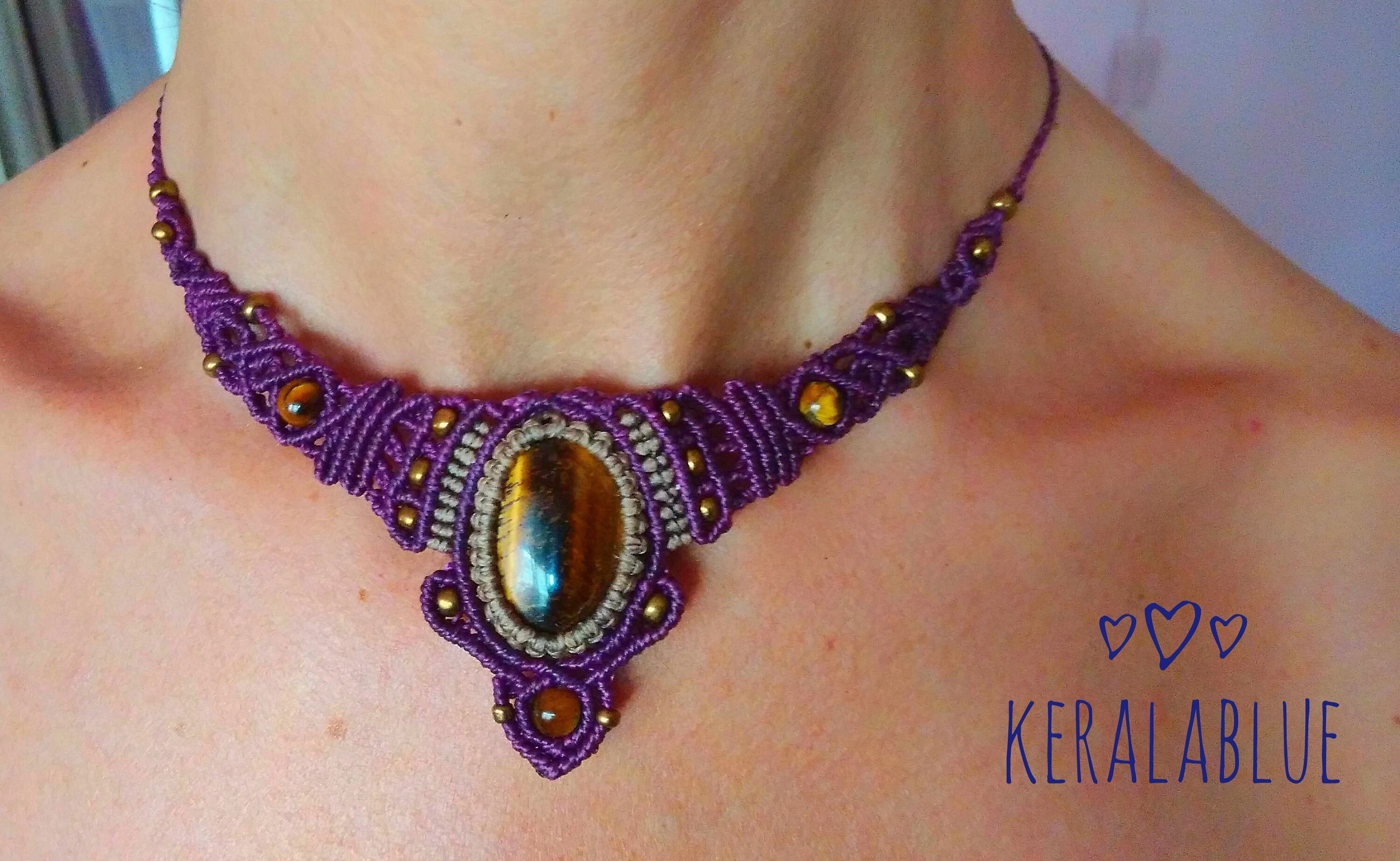 Necklace Macrame or tiara with tiger eyes stone/romantic | Etsy