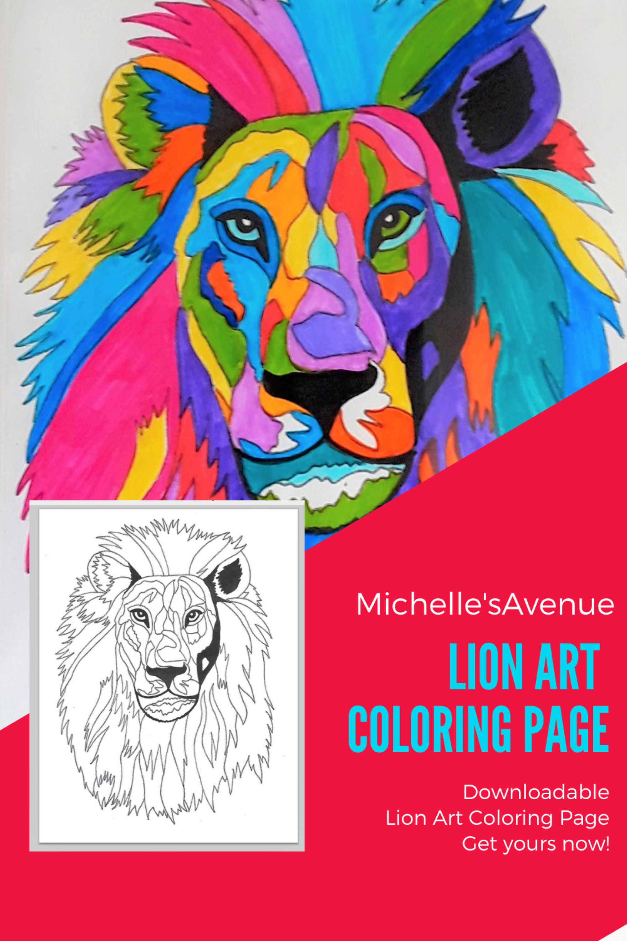 LION Art Coloring Page, Colorful Artwork, Lion Outline, Artwork ...